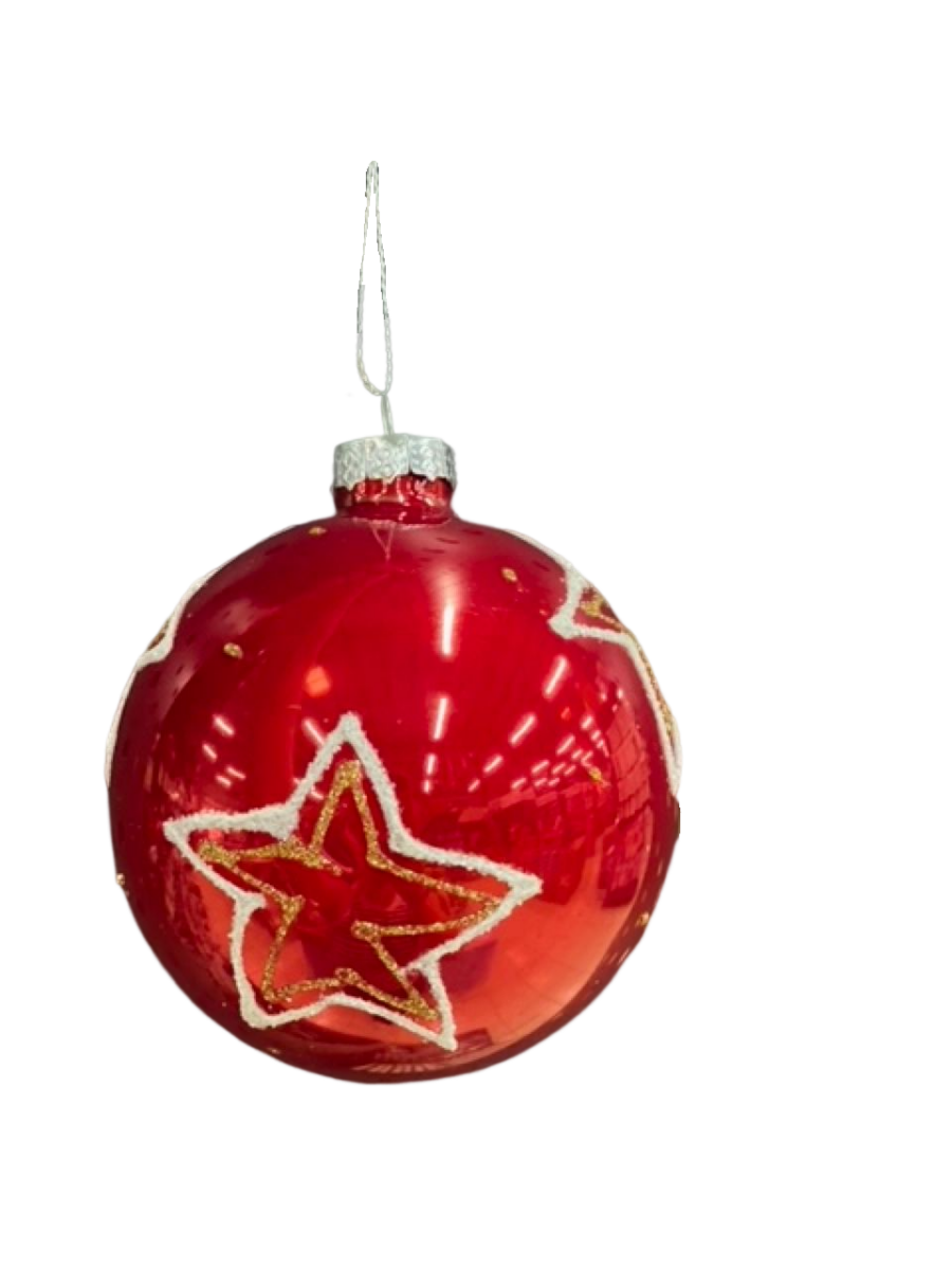 Boule de noël rouge brillant avec dessin – Cideal